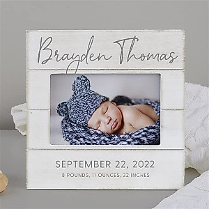 Personalization Universe Personalized Simple and Sweet Baby Shiplap Frame 4x6 Horizontal Picture Frame - Rustic Whitewashed Wood Photo Frame for Newborn, Boy or Girl, Newborn & Family Pictures,