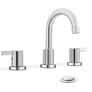 Widespread Bathroom Sink Faucet, 3 Hole 8 Inch Chrome Finish, Utility/Lavatory Modern Faucet with Pop Up Drain by Phiestina, WF015-1-C
