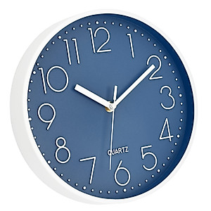 Foxtop 10 Inch Wall Clock Silent Non-Ticking Battery Operated Quartz Round Modern Simple Wall Clock Decorative for Bedroom Kitchen Home Office School (Cerulean)