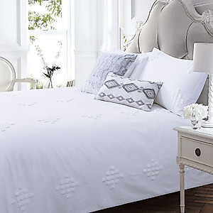 YINFUNG Tufted Duvet Cover Cotton Textured Boho Queen White Clipped Dot Shabby Chic Jacquard Geo Elegant Pretty Cute Duvet Cover Set 90x90 Diamond Bohemian Bedding Set Zip