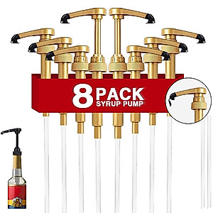 8 pcs Syrup Pumps with Cap to Avoid Dripping, Leak Proof Coffee Syrup Dispenser, Fits 25.4 Oz/750ml Coffee Flavoring Syrup Bottles, Great for Home & Coffee Bar Drinking Mixes, Cocktails, Beverage