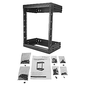 StarTech.com 2-Post 12U Heavy-Duty Wall Mount Network Rack, 19" Open Frame Server Rack with Adjustable Depth, Wall Mount Data Rack for IT / AV / Patch Panel / Computer Equipment (RK12WALLOA)