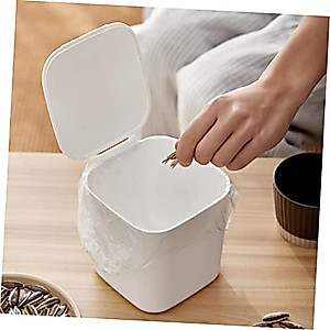 SOLUSTRE with Waste Table Bathroom Trashcan Bin White Mini Kitchen Plastic Garbage to Vanity Tissues of Rubbish Can Cotton Lid Wastebasket Sponges Makeup Square- Dispose Small Desktop