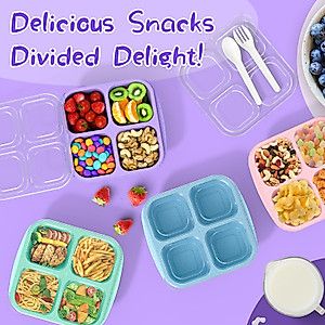 Bento Snack Containers(4 Pack), 4-Compartment Meal Prep Containers Reusable, Snackle Box Container for Kids and Adults,Divided Lunchable Container Food Storage Containers for School, Work, Travel