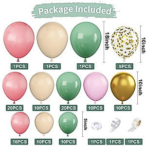Sage Green Pink Balloon Garland Arch Kit, 116Pcs Retro Pink Apricot Metallic Gold and Confetti Balloons for Baby Shower Wedding Birthday Graduation Anniversary Party Decorations
