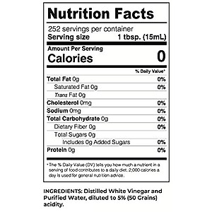 Lucy's Family Owned - Natural Distilled White Vinegar, 1 Gallon (128 oz) - 5% Acidity (White Vinegar, 1 Gallon (128 fl oz.))