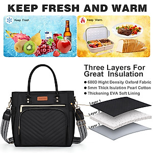 Jomddems Lunch Bag Women,Insulated Lunch Box for Women Men with Shoulder Strap,Portable Reusable Large Adults Cooler Tote Bags for Work Picnic Hiking Beach (Black)