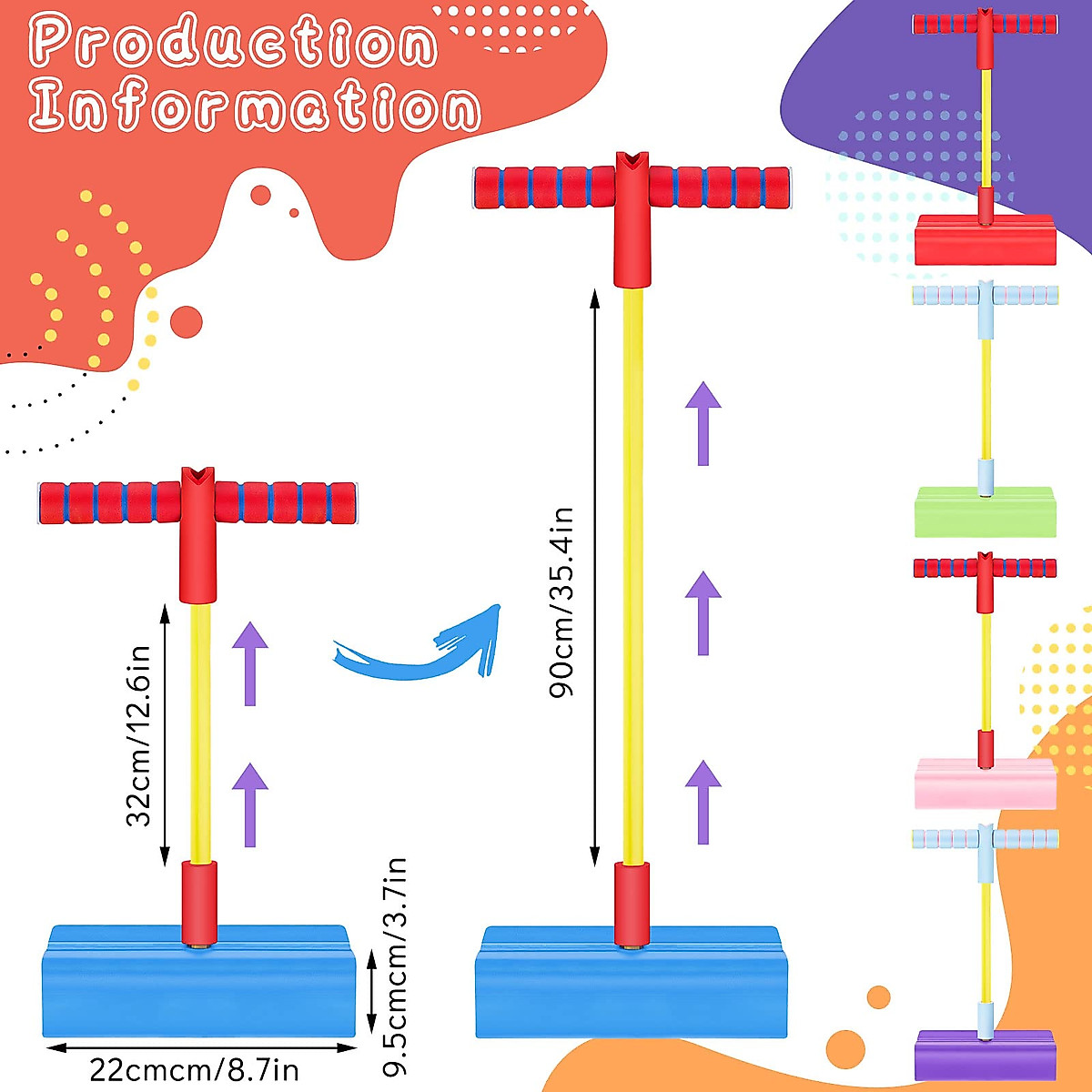 Deekin 5 Pcs Foam Pogo Jumper Stick Pogo Toy Valentines Present Foam Bungee Jumper Bulk Makes Squeaky Sounds for Teens Adults Outdoor Indoor Fun Gifts Toys Supports up to 250lbs