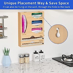 ZZ LIFE 6-in-1 Kitchen Drawer Organizer - Foil and Plastic Wrap Dispenser with Cutter, Ziplock Bag Storage for Gallon, Quart, Sandwich, and Snack Sizes - Organized Bamboo Storage For Home and Kitchen