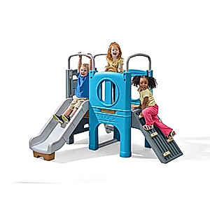 Step2 Scout & Slide Climber Toddler Playset – Toddler Play Gym with Elevated Kids Playhouse, Kids Slide, Two Climbing Walls, Steering Wheel, and Metal Bars – Dimensions 72.5" x 70" x 55.75"