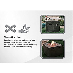 XBrand MgO & Metal 40,000 BTU Outdoor Propane Gas Smokeless Square Fire Pit Table with Volcanic Rocks & Rain Cover, 30 inch Wide, Gray