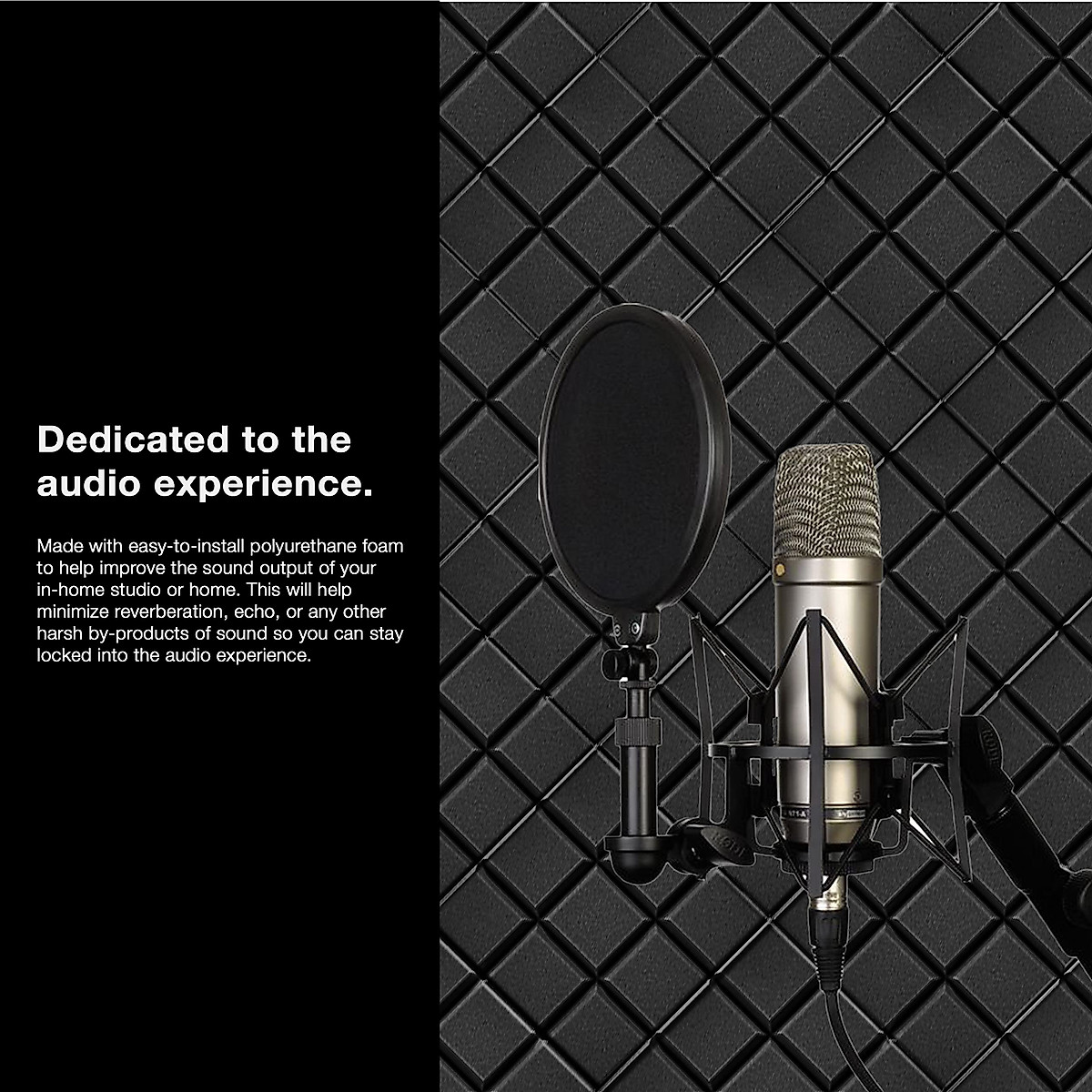 Fstop Labs Acoustic Panels 2" X 12" X 12" Acoustic Foam Panels, Beveled 9 Block Tiles, Sound Panels wedges Soundproof Foam Sound Insulation Absorbing (12 Pack, Black)