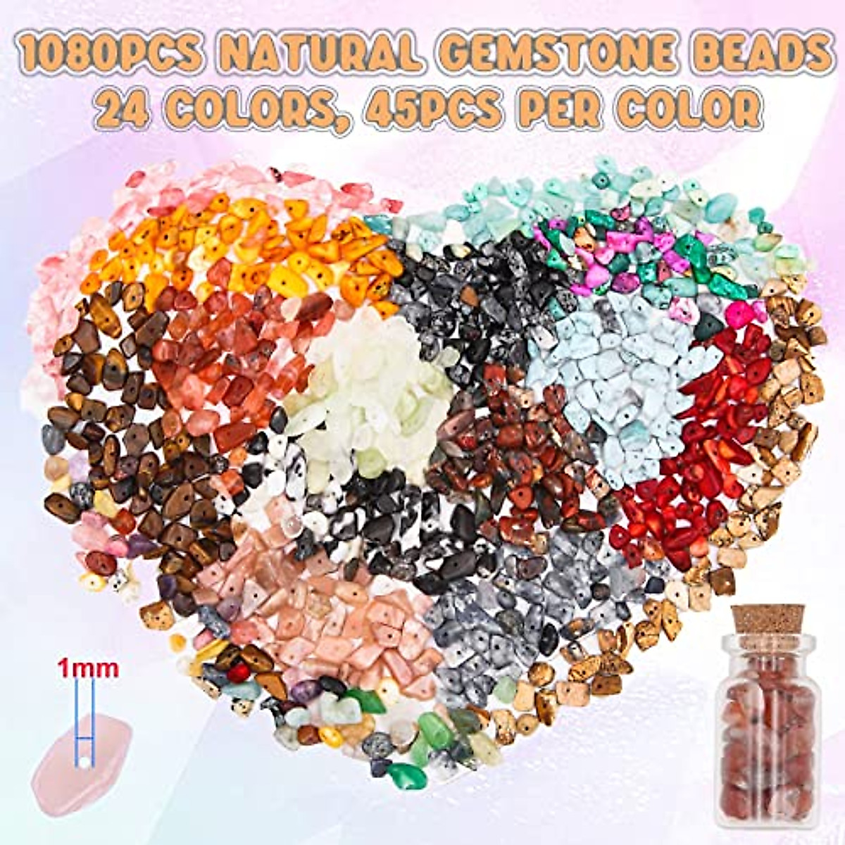 EuTengHao Irregular Chip Stone Beads Kit with Wishing Bottles,Crystal Gemstone Beads and Tassels,Jewelry Wires,Pliers,Rings,Jewelry Findings for Necklace Bracelet Earring Ring Making (1319Pcs)