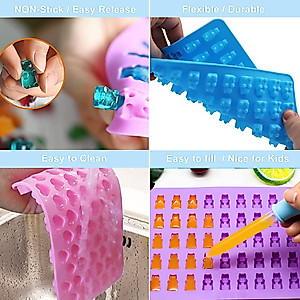 JEWOSTER Gummy Bear Silicone Molds 4 PCS,Non-stick Chocolate Candy Molds with 2 Droppers Food Grade