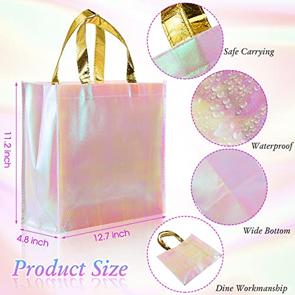 40 Pcs Rose Gold Gift Bags Bulk, Reusable Pink Tote Bags Bridal Gift Grocery Bag with Handles, Non Woven Bridesmaid Wrap Bags for Women Wedding Bachelorette Birthday Party