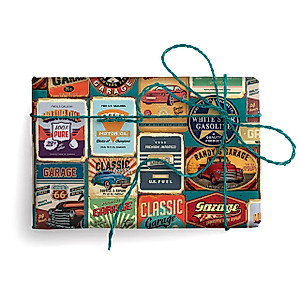 arkamii premium wrapping paper set of 4 sheets size 34 x 25 inch garage cars man (18-9226)