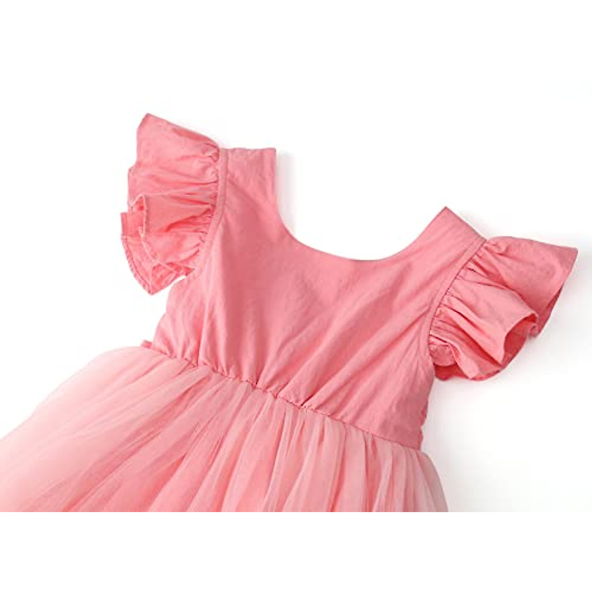 LYXIOF Toddler Baby Girl Tutu Tulle Dress Cotton Linen Ruffle Back Bowknot Princess Party Dresses Pink 90CM