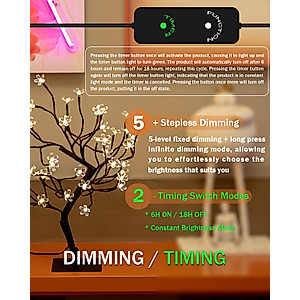 Tybeeu 20 Inch Cherry Blossom Bonsai Tree, 40 LED Warm White Lights, with 24V UL Listed Adapter and Metal Base, Ideal as Night Lights, Standard Version