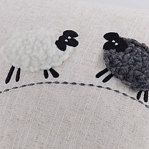 JWH Sheep Throw Pillow Cover Decorative Rectangle Cushion Cover Applique Accent Pillow Case Handmade Pillowcase Bed Couch Bedroom 12x20 Inch Beige Black