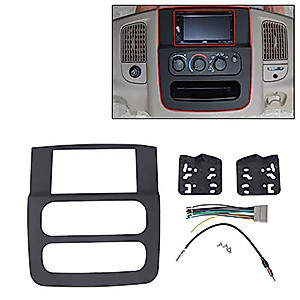 ECOTRIC Radio Double Din Stereo Dash Kit W/Wire Harness Antenna Adapter for 2002-2005 Dodge RAM 1500 2500 3500 Black-with Wiring Harness