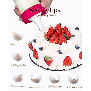 Ourokhome Cookie Press Gun Kit - Clear Tube with 16 Discs and 6 Icing Tips (Red)