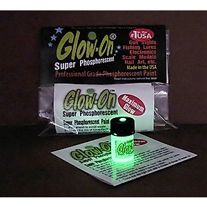 Glow-On Original, Original White Day Color and Green Glow. Gun Night Sights Paint, Small 2.3 ml vial. Concentrated Bright, Long Lasting Glow.