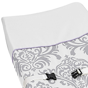 Lavender, Gray and White Damask Print Elizabeth Baby Changing Pad Cover for Girl Bedding Sets