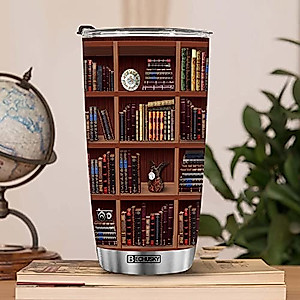 BECHUSKY Bookshelf Tumbler Library Bookshelf Tumbler Book Lover Tumbler Librarian Reading Book Bookish Gift For Friends Readers Bookworm Men Women His Her On Birthday Christmas Anniversary Holiday