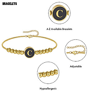 VIBILIA Gold Initial Bracelets for Women Dainty 18K Gold Filled Beaded Letter Bracelet Personalized 26 Alphabet Disc Monogram Charm Bracelet Jewelry Gifts - C
