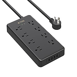 Surge Protector Power Strip, TROND 5ft Extension Cord with 8 Outlets and 4 USB Ports, 4000 Joules, Heavy Duty, Low-Profile Flat Plug, Mountable, ETL Listed, for Home, Office, Kitchen Black