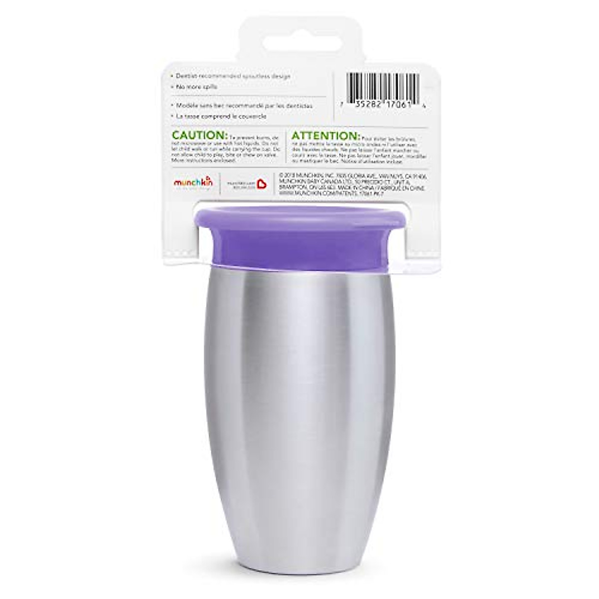 Munchkin® Miracle® Stainless Steel 360 Toddler Sippy Cup, 10 Ounce, Purple