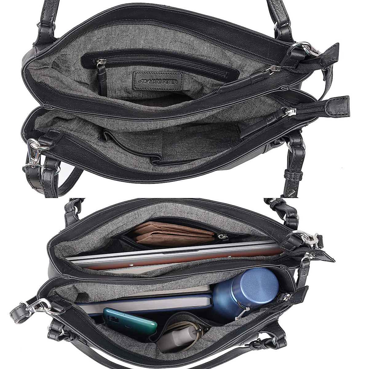 MARC PETER Hana Black Nappa Leather Hobo Bag for Women | Top Handle Satchel | Women Fashion Shoulder Bag