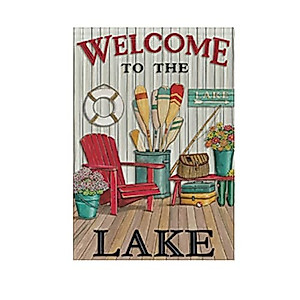 Welcome To The Lake Garden Flag Vertical Double Sided 28" x 40" Outdoor Patriotic Americana Decor for Homes and Gardens