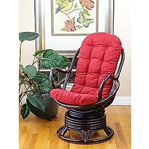 Lounge Swivel Rocking Java Chair Natural Rattan Wicker Handmade with Dark Brown Cushion, Dark Brown
