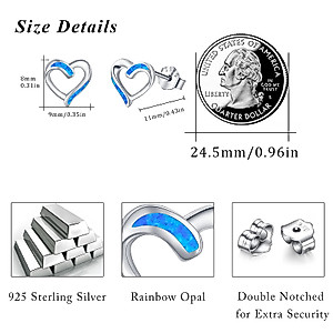 AOVEAO Heart Opal Earrings 925 Sterling Sliver Heart Stud Earrings Opal Earrings Hypoallergenic Opal Heart Jewelry Gifts for Women Girls