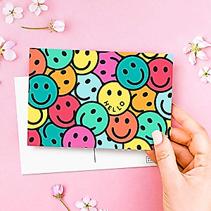 Sweetzer & Orange Hello Postcards Pack (60 Post Cards) 4x6 Postcards for Kids and Adults. 300gsm Note Cards. Blank Hello Greeting Cards, Smiley Face Hello Cards
