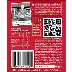 Caffeine Bullet Energy Gel Upgrade - Mint Chews *16 – Faster Boost Than Tablets and Gum. 100mg Per Serving - Sport Science for Running, Cycling, Gaming & Pre Workout Endurance Kick.