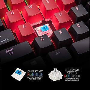 Thermaltake Level 20 RGB Titanium Aluminum Gaming Keyboard Cherry MX Blue Switches, 16.8M Color RGB, 32 Color Zone Options, Alexa Voice Control & Razer Chroma Sync Compatible, KB-LVT-BLSRUS-01