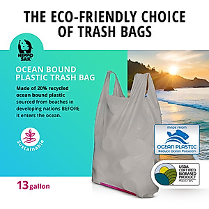 Hippo Sak - Tall Kitchen Garbage Bags with Ergonomic Handles - 13 Gallon Trash Bags Made from Recycled Ocean Bound Plastic - Super Strong and Leak Proof Tall Kitchen Trash Bags (45 Count)