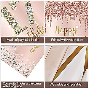 Happy 17th Birthday Door Banner Decorations for Girls, Pink Rose Gold 17 Birthday Door Cover Backdrop Party Supplies, Large Seventeen Year Old Birthday Poster Sign Decor