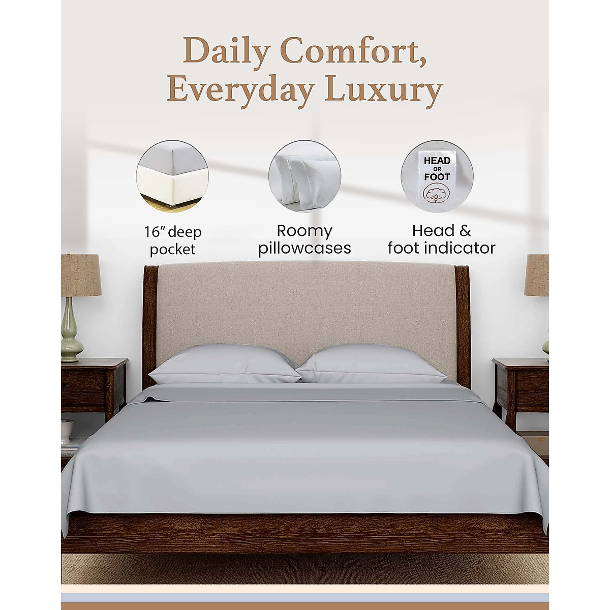 600 TC Luxurious Light Gray RV King Sheets 72 x 80, 100% Egyptian Cotton RV Sheets, 4 Piece RV Bed Sheets Set, Ultra Soft Camping Sheets for RV Mattress, 16" Deep Pocket Sheets for RV Bed