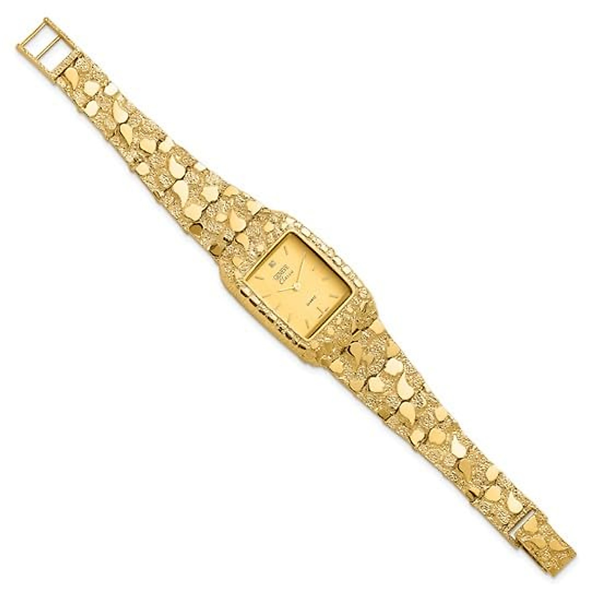 Men's 10k Yellow GoldChampagne Dial Square Shape Face Nugget Watch Fine Jewelry for Men Gifts for Him (27x47mm), 8"