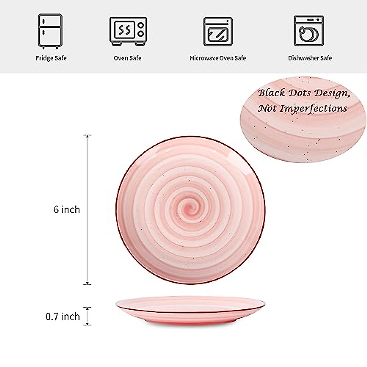 Selamica Ceramic 10 inch Dinner Plates, Large Dessert Salad Plates, Porcelain Serving Plate for Appetizer, Pancakes, Steak, Set of 6, Black Speckles, Gradient Color