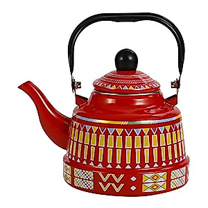 2.5L Porcelain Enameled Teakettle with Handle,No Whistling Hot Water Tea Kettle Pot for Hotel Home Kitchen Stovetop, Red