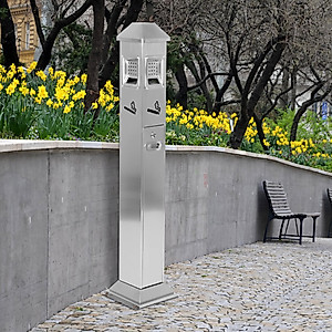 lukar Commercial Trash Receptacles Metal Trash Container Heavy Duty Trash Disposal Outdoor Vertical Trash Can for Patios Gardens Hotels Pubs Offices(Silver)