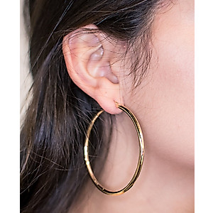 Extra Large 14K Yellow Gold Thick Tube Hoop Earrings, (3mm Tube) (60mm)