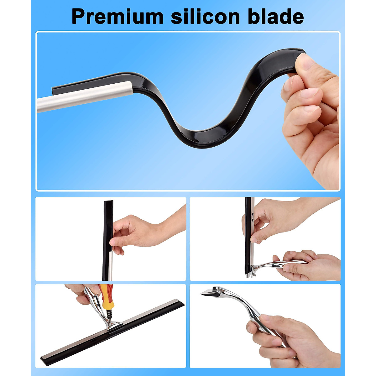 Aliglow All Purpose Stainless Steel Squeegee for Glass Shower Doors, Car Window, Home Mirrors, Bathroom Shower Cleaner Wiper 10 inches