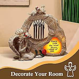 Praying Solar Angel Statue Sympathy Gift,Cementary Decoration Garden Angel Memorial Wind Chime Statue Cementary Sympathy Gift Solar Angel Resin Figurines Light for Home Decoration (Elegant Style)