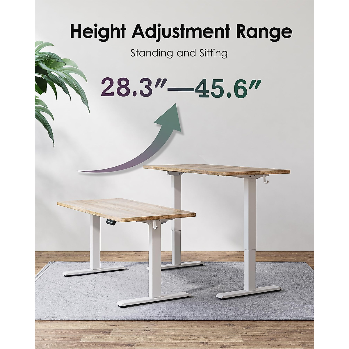 TIQLAB Standing Desk 47 x 24 inch, Electric Height Adjustable Desk with Splice Board, Stand Up Desk with Casters, Sit Stand Desk Computer Desk for Home Office, White Frame/Maple Top