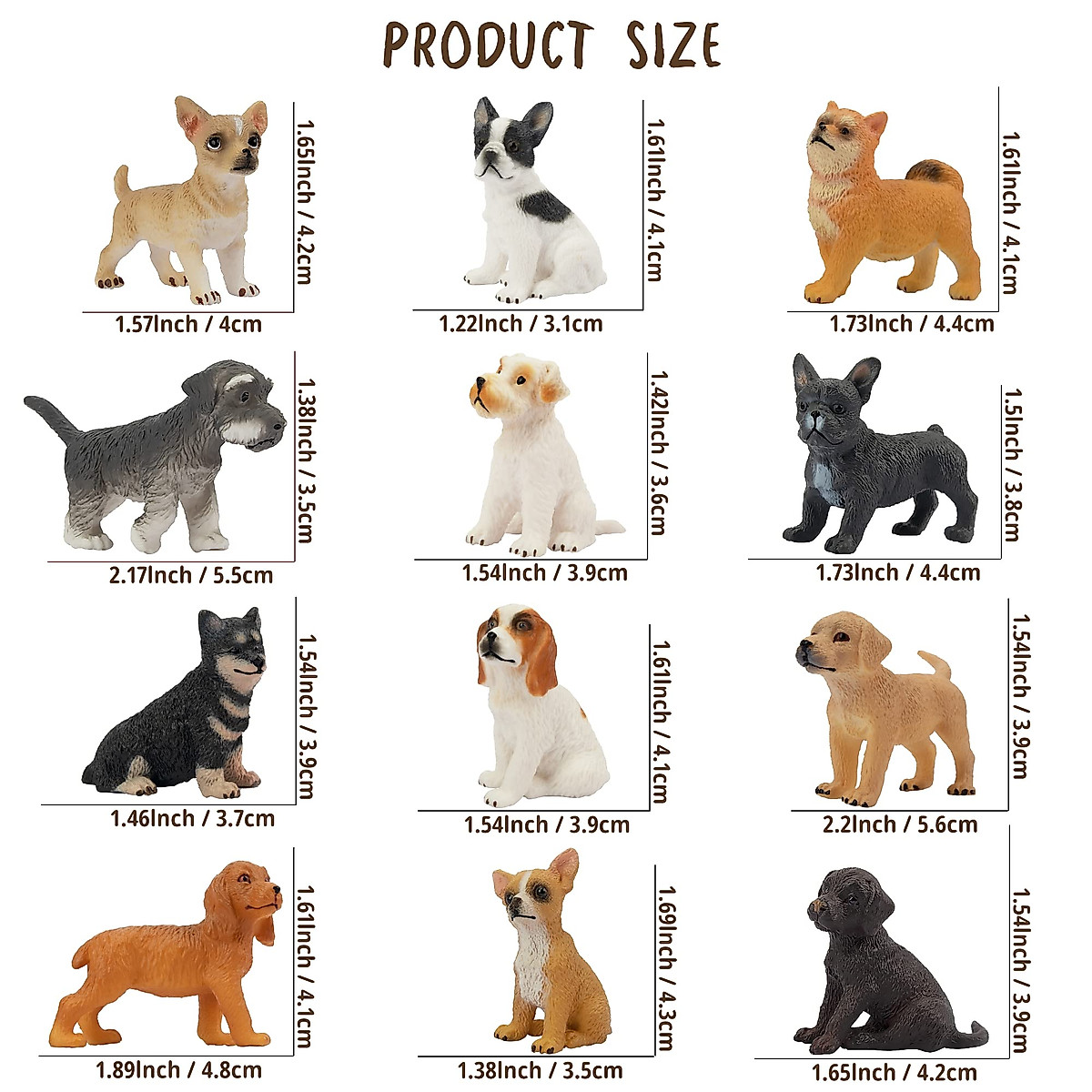 Toymany 12PCS Mini Dog Figurines Toy Set, Realistic Detailed Plastic Puppy Figures Playset, Hand Painted Dogs Animals Toy, Cake Toppers Easter Eggs Christmas Birthday Gift for Kids Toddlers